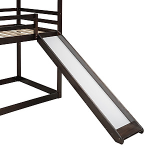 Harper & Bright Designs House Bunk Bed with Slide, Solid Wood Kids Bunk Beds Twin Over Twin with High Guardrail, Able to Split, Kids Loft Bunk Bed for Girls Boys, Easy Assembly,Espresso