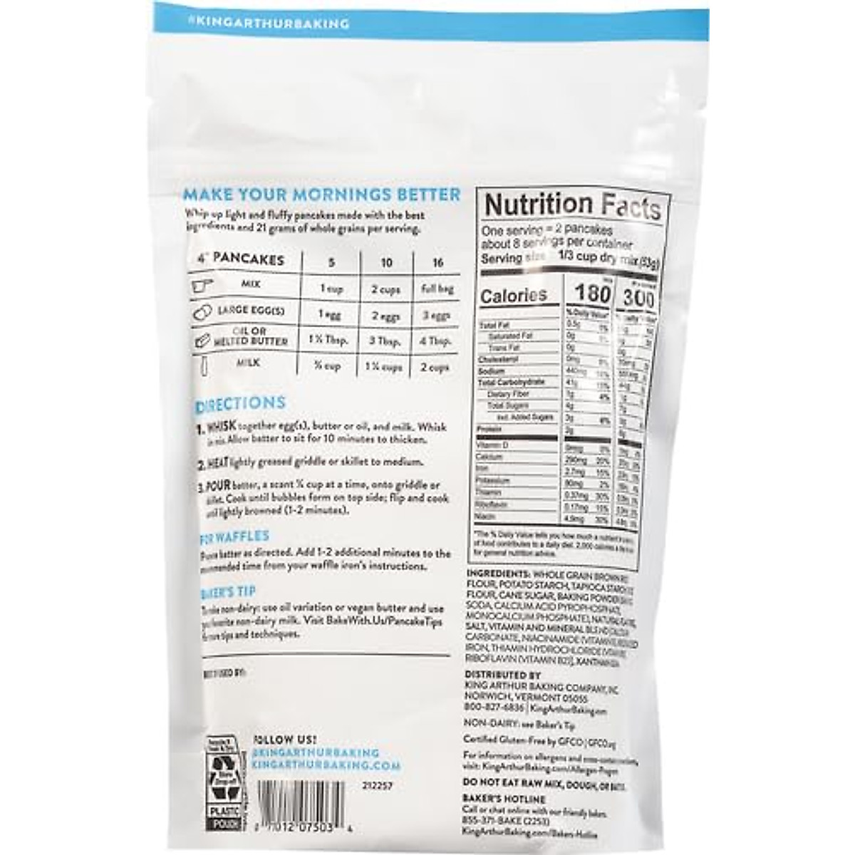 King Arthur Gluten-Free Pancake Mix, Non-GMO Project Verified, Kosher, 15 Ounces, Packaging May Vary