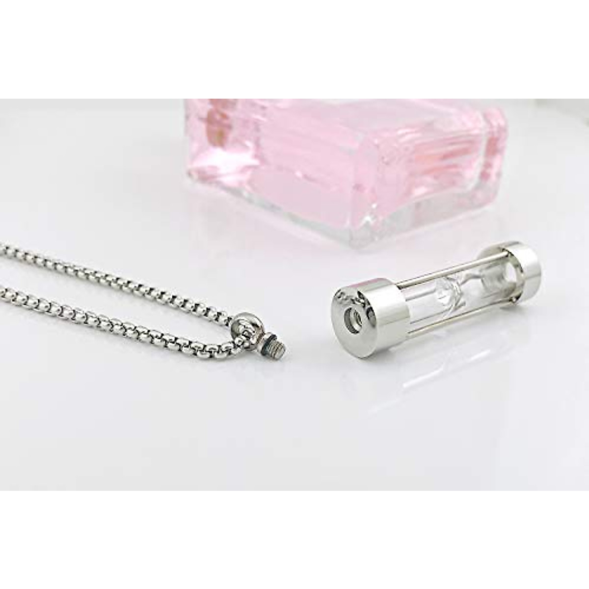 YOUFENG Urn Necklace for Ashes Timeless Hourglass Memorial Pendant Keepsake Cremation Jewelry for Human Pet Ashes Silver