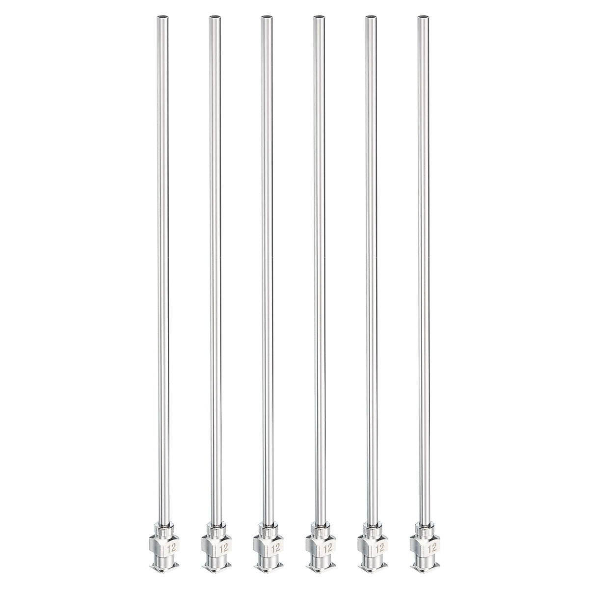 PATIKIL 12Ga x 5 Inch Stainless Steel Dispensing Needle Tips, 6Pcs Metal Glue Needle Tube Blunt Tips Luer Lock for Thick Glue Ink Lab, Silver