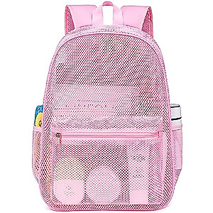 LEDAOU Mesh Backpack for Kids Girls Semi-Transparent Mesh School Backpack Bookbag Lightweight Casual Daypacks for Beach Gym(Pink)