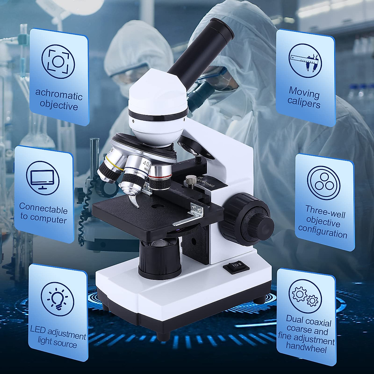 Woehrsh Compound MonocularMicroscope40X-2000X, Double LED with Illumination, with Slide Set, Telephone Adapter, Compound Microscope Suitable for Laboratory School Home Education use
