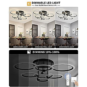 SEABLE Modern LED Ceiling Light 7 Rings Dimmable Ceiling Light Fixtures with Remote Black Close to Ceiling Light 31.8" 130W 3000K-6500K Flush Mount Ceiling Lamp for Living Room,Bedroom,Kitchen