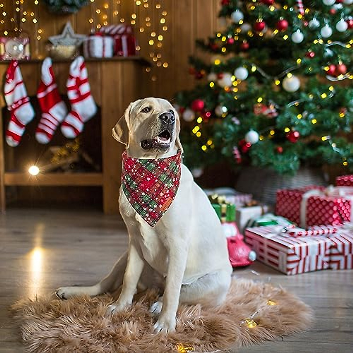 ADOGGYGO 2 Pack Dog Bandanas Christmas, Stylish Plaid Snowflake Dog Scarf, Premium Durable Fabric, Multiple Sizes Offered, Christmas Bandanas for Large X-Large Dogs Pets (X-Large, Red)