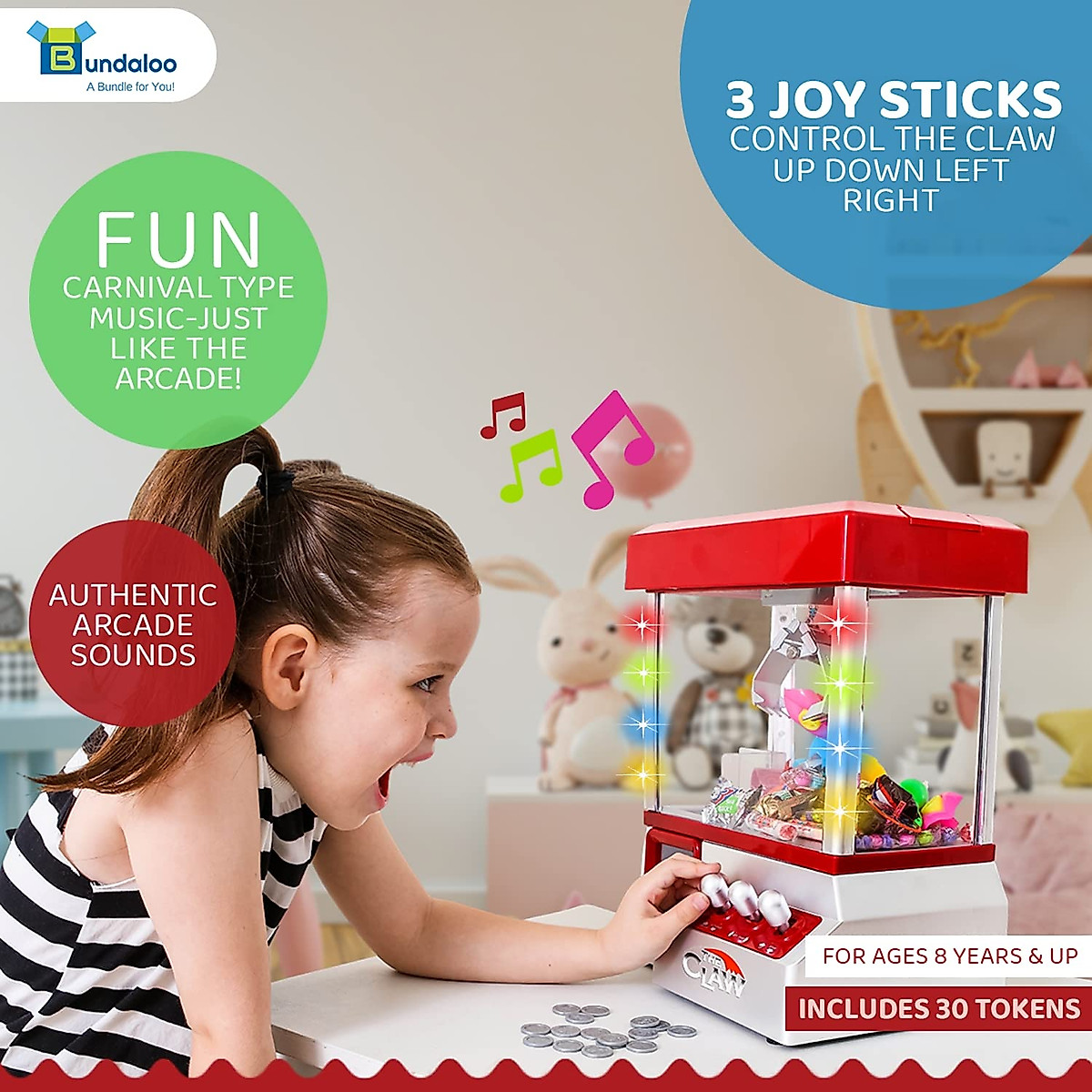 Bundaloo Claw Machine Arcade Game with Sound, Cool Fun Mini Candy Grabber Prize Dispenser Vending Toy for Kids, Boys & Girls (The Original Claw W/Lights)