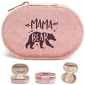 Mama Bear Velvet Travel Jewelry Box - Gifts for Mom from Daughter Son - Mom Gifts, Mom Christmas Gifts, Mom Birthday Gifts, Birthday Gifts for Wife, Wife Christmas Gift Ideas