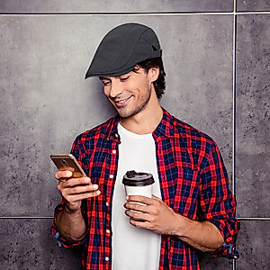 Qossi 2 Pack Newsboy Hats for Men Flat Cap Cotton Adjustable Breathable Irish Cabbie Ivy Driving Hunting Hat, Grey/Khaki