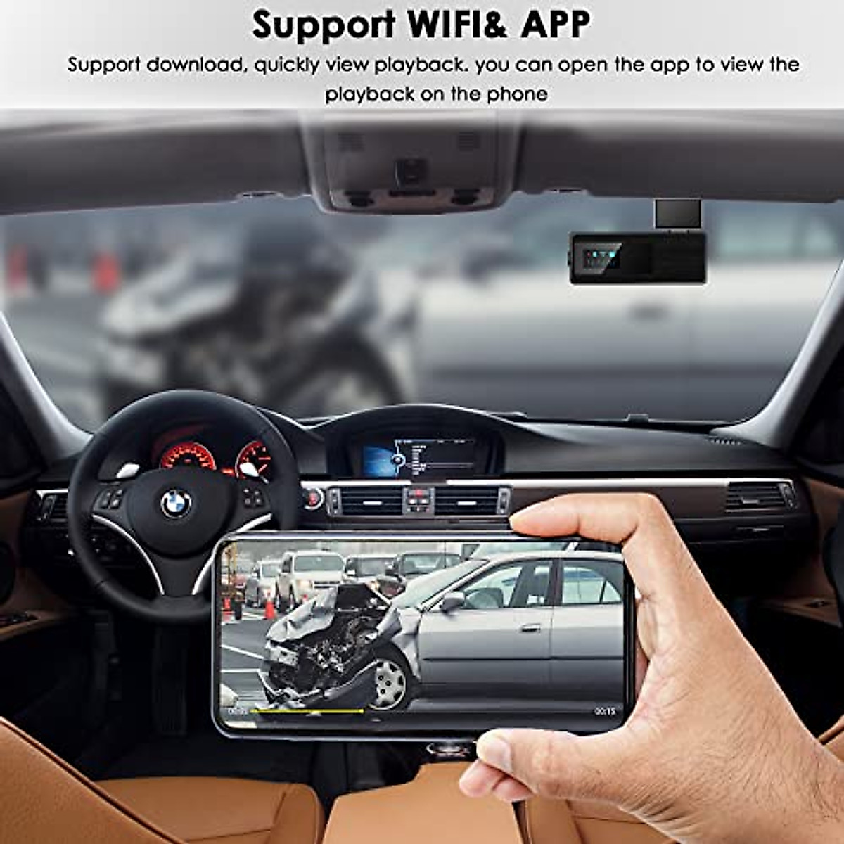 Accfly Dash Cam Smart Dash Camera for Cars Super Night Vision Dashcam for Cars,WDR, and Super Capacitor, 24hr Parking Mode, Motion Detection,140° Wide-Angle, G-Sensor, Loop Recording (Black)