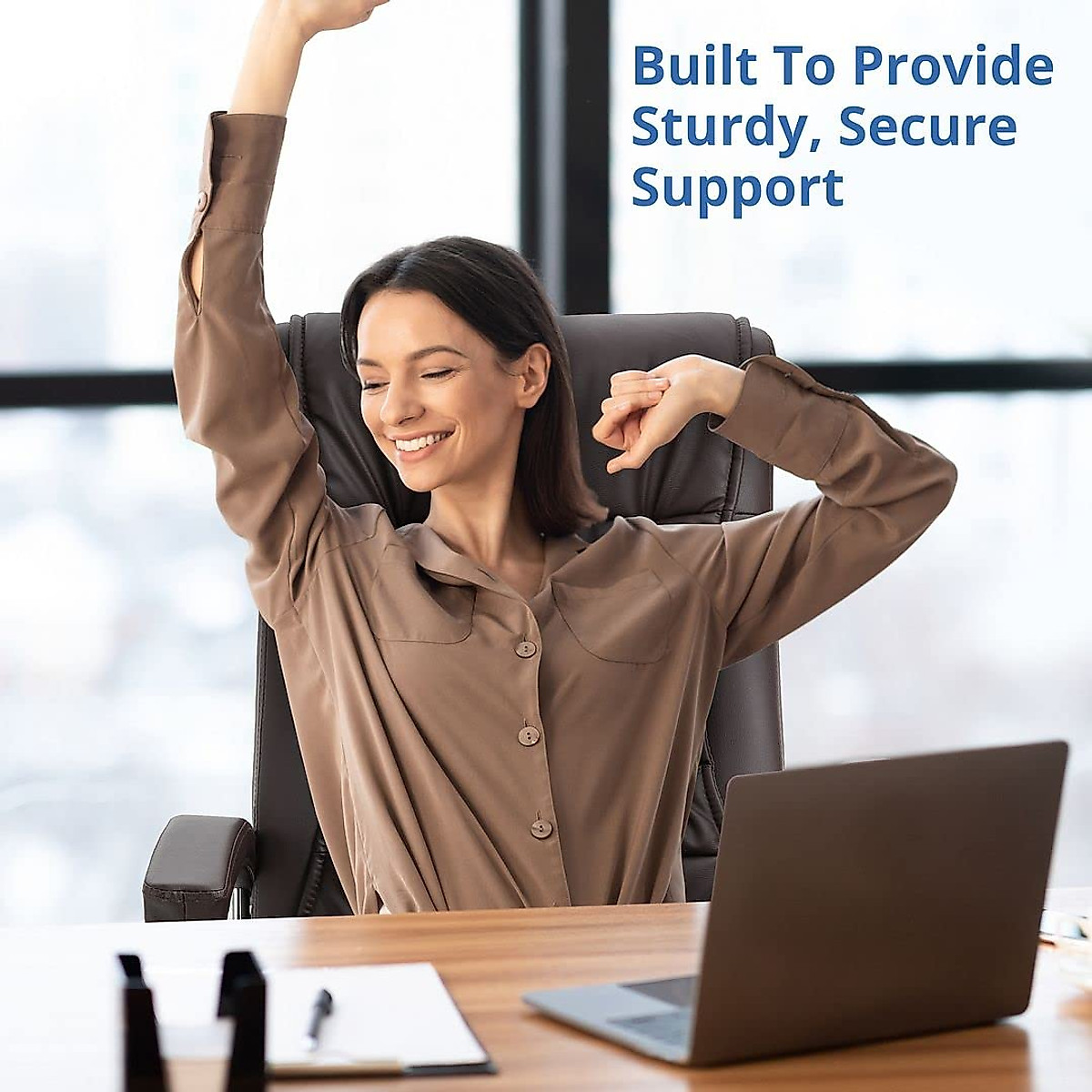 Halter Ergonomic Office Chair for Home Office Desk, Luxury Leather Bonded Executive Chair, Adjustable Height, Padded Comfy Seat, High Back Lumbar Support, Computer Chair for All Day Comfort, Black