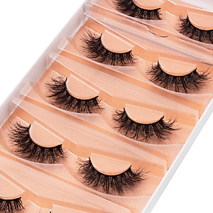 DYSILK Eyelashes Mink Lashes Fluffy - Fluffy Lashes 5 Pairs 6D Faux Mink Eyelash False Eyelashes Natural Look Lashes That Look Like Extensions Wispy Eyelashes Strip Lashes Eye Lashes | Fluffy-16mm
