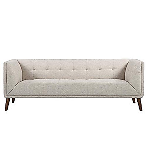 Armen Living Hudson Sofa in Beige Linen and Walnut Wood Finish