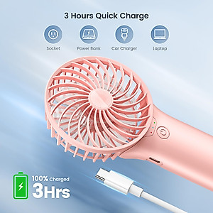 2024 Upgrade Handheld Portable Fan Longer Lasting Max 20Hrs Working Time, 4 Speeds Strong Wind USB Rechargeable Personal Mini Fan Desk Fan for Girls Women Kids Traveling Outdoor Office-Pink