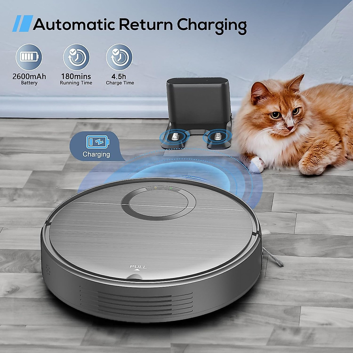 Robot Vacuum and Mop Combo, 2 in 1 Mopping Robot Vacuum Cleaner with Schedule, Wi-Fi/App/Remote, 2000Pa Max Suction, Self-Charging Robotic Vacuum, Slim, Ideal for Hard Floor, Pet Hair, Low-Pile Carpet