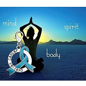 CENWA Ovarian Cancer Gift Ovarian Cancer Awareness Teal Ribbon Clip-on Charm/Necklace Ovarian Cancer Support Jewelry (Ovarian Cancer Clip-on Charm)