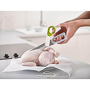 Joseph Joseph 10302 PowerGrip Kitchen Shears Scissors with Thumb Grip and Herb Stripper Separates for Cleaning Japanese Stainless-Steel, White/Green