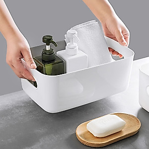 FEOOWV Small Plastic Storage Baskets, 8 Pack, White, Portable, Stackable, Multipurpose, BPA Free, Ideal for Pantry, Fridge, Closet, Bedroom, Office