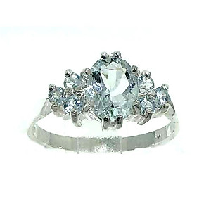 LetsBuyGold 925 Sterling Silver Natural Aquamarine Womens Promise Ring - Size 11.5