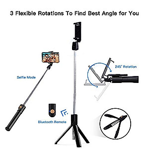 HEHUI Selfie Stick Tripod Stand Holder Extendable with Bluetooth Remote Compatible with Samsung Galaxy S7/7 Plus /S8/8 plus/S9/9 Plus iOS and Android Cellphone/Phone X/Phone 8/8 Plus