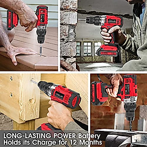 OAKLAR 20V Cordless Electric Power Drill, 450In-lbs, 1/2" All-Metal Chuck, Variable Speeds, 16+1+1 Torque Setting, 2.0Ah Battery and Charger, Hammer Drill Set for Concrete, Metal, Wood