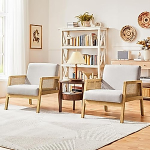 Yaheetech Accent Chair, Modern Armchair with Wood Legs, Mid Century Living Room Chair Linen Comfy Lounge Chair for Bedroom Reading Room, Set of 2, Beige