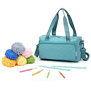 HOMEST Crochet Bag, Yarn Storage Organizer, Knitting Bag with Large Front Pocket for Crochet Hooks, Knitting Needles and Crochet Accessories, Turquoise