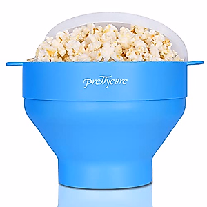 PrettyCare Microwave Popcorn Popper, Silicone Popcorn Popper Bowl, Collapsible Popcorn Maker, BPA Free and Dishwasher Safe Popcorn Machine (Light blue)