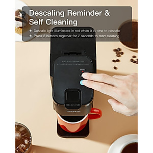 Mini Single Cup Coffee Maker, Hot and Iced Coffee Maker for K Cup and Ground, 6 to14 Oz Brew Sizes, with Recipe Book, One Cup Small Pod Coffee Machine for Travel, RV, Dorm and Desk