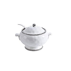 Pampa Bay Porcelain Soup Tureen and Ladle (White and Silver)