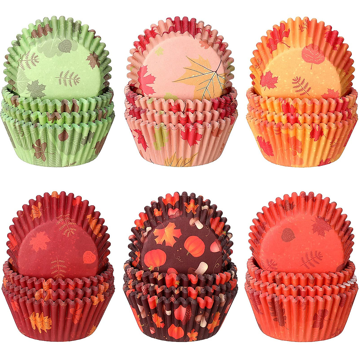 600 Counts Thanksgiving Cupcake Liners Pumpkin Maple Leaf Cupcake Baking Cups Autumn Thanksgiving Muffin Liners Paper Baking Cups for Home Baking Fall Themed Liners Party Supplies (Classic Styles)