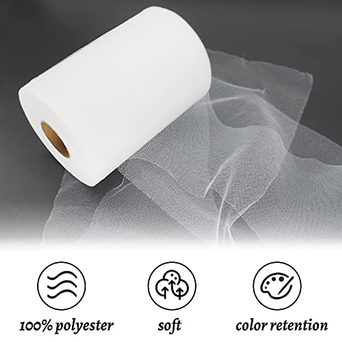 White Tulle Fabric, 6 Inch by 100 Yards Tulle Roll for Tutu Wedding Decoration DIY Crafts Gift Wrapping Party Backdrop Baby Shower Table Skirt