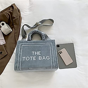 Cosetten Tote Bag for Women, Plush Tote Bag, Shoulder, Crossbody, or Handheld Bag for School, Office, Travel (15X11X4.7in) (Grey)
