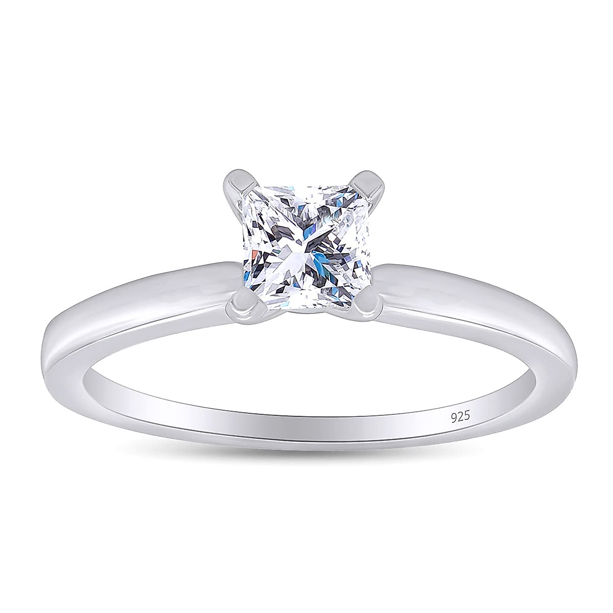 Jewel Zone US Princess Cut White Cubic Zirconia Anniversary Solitaire Ring in 14k White Gold Over Sterling Silver (0.5 Carat)