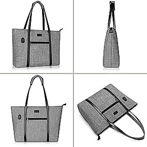 MOSISO USB Port Laptop Tote Bag for Women,Compatible with MacBook, 17-17.3 inch Notebook and Chromebook, Work Travel Business Computer Bag with Small Purse, Gray