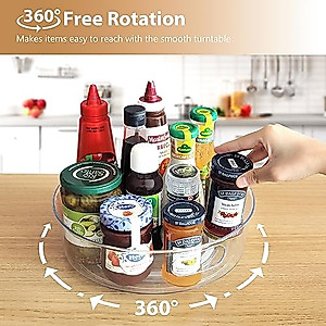 3 Pack Lazy Susan Organizer for Cabinet, Upgraded 11.5" Clear Lazy Susan Turntable with Handles and Raised Edge, Rotating Lazy Susan Spice Storage for Kitchen, Pantry, Refrigerator, Bathroom, Table