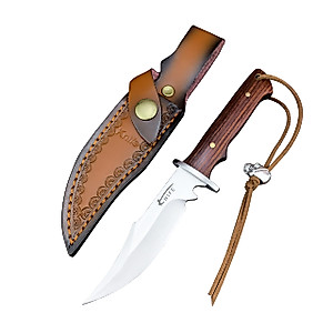 HUAAO 7.8’’ Fixed Blade Knife， 4.1’’ 7Cr13MoV Steel Blade Rosewood Handle, Full Tang Knife Hunting Knife with Sheath，Bowie Knife for EDC Outdoor Survival Camping Hiking
