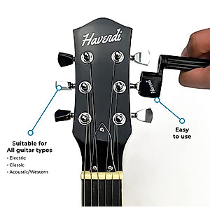 HAVENDI® Premium string winder with 3 picks and guitar cleaning cloth | string spindle for faster string changing. Acoustic guitar, acoustic guitar, classical guitar and electric guitar.