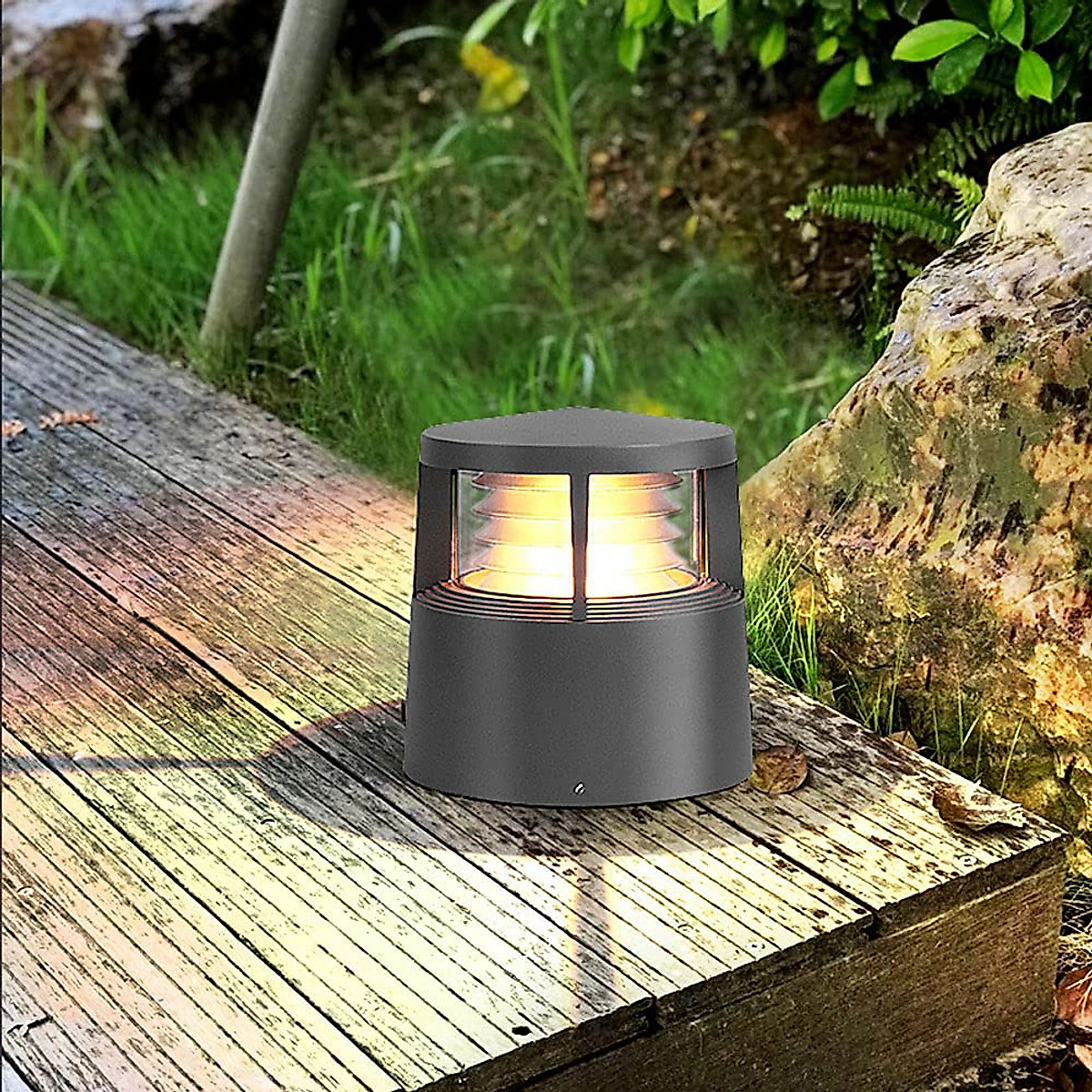 KAIKEA Black LED Cylindrical Post Light Fixture for Exterior House Porch Patio Outside Deck Garage Yard Driveway Home Lawn Walkway Pillar Light Garden Landscape Pedestal Lamp Fixture