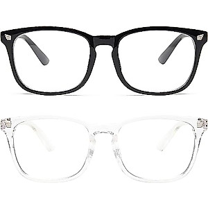 livho 2 Pack Blue Light Blocking Glasses, Computer Reading/Gaming/TV/Phones Glasses for Women Men,Anti Eyestrain & UV Glare (Light Black+Clear)