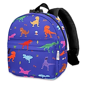 BIGHAS Lightweight Toddler Kids Backpack with Chest Strap For Boys and Girls, Preschool Kindergarten 3-6 Years Old 30 Colors (Trex/Blue)