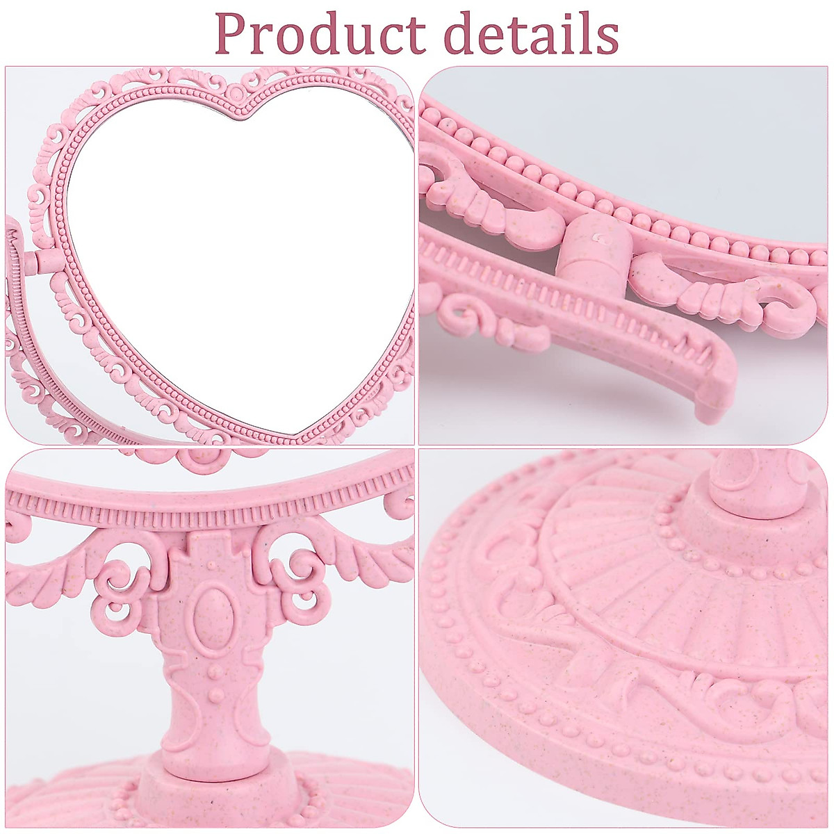 TBoxBo 2 Pack Heart Mirror Lovely Heart-Shaped Cosmetic Mirror Plastic Double-Sided Heart Mirror Rotatable Dresser Mirror Bathroom Bedroom Dressing Beauty Mirror for Girls Bedroom(Pink & Purple)