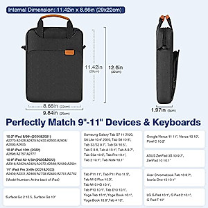 MoKo 9-11 Tablet Shoulder Sleeve Bag, Fits iPad Pro 11, iPad 9/8th 10.2, iPad Air 5/4th 10.9, iPad 10th 10.9, Surface Go 3/2 10.5, Tab S8/S9 11, Polyester Bag with Concealed Hand Strap, Black & Gray