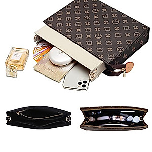 Soyizom Toiletry Pouch 19 26 Bag Organizer Insert for Cosmetics Tidy Organizer,Felt Purse Organizer Insert Ladies Tote Handbag Liner Pocket Organizer with Keychain & Gold Buckle & Zip(Large-26,Black)