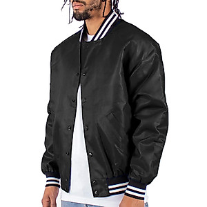 Shaka Wear Men’s Bomber Jacket – Classic Padded Relaxed Fit Water Resistant College Baseball Varsity Coat VBJ02 Black 3XL