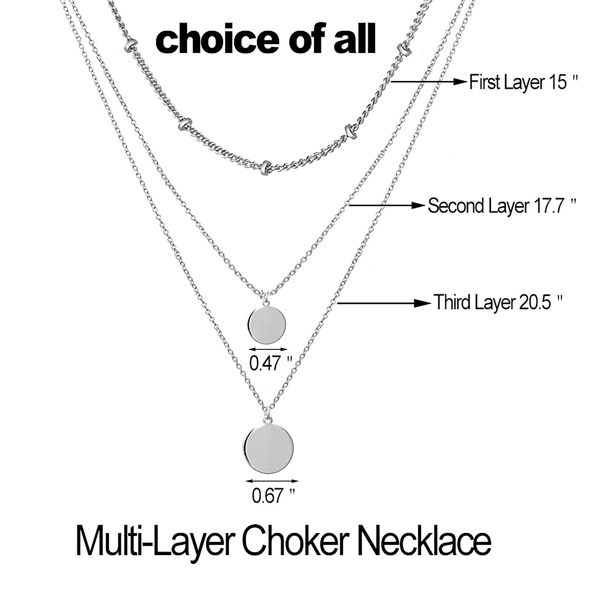 choice of all 3 Layer 14K Gold Plated Choker Necklace for women Dainty Disc Chokers Necklace Adjustable Layered Circle Necklace Simple Boho Jewelry (3layer Bead-Silver)