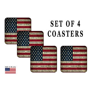 Patriotic USA Flag Drink Coaster Set Gift United States Pledge of Allegiance Bar Kitchen Home