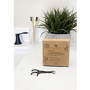 Me Mother Earth Vegan Dental Floss Picks (200 Count) – Natural | Sustainable | Eco Friendly | Charcoal Dental Flossers for a Zero Waste Oral Care