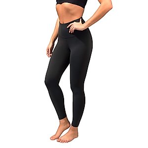 90 Degree By Reflex Ankle Length High Waist Power Flex Leggings - 7/8 Tummy Control Yoga Pants - Black - Large