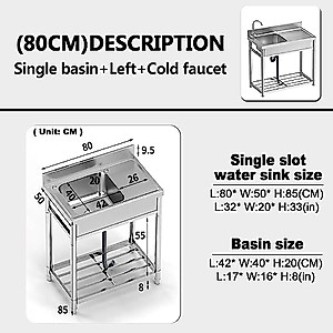 Indoor kitchen Stainless Steel sink,Outdoor utility garage sink,commercial sink with faucet,with storage rack,1 Compartment,Wear-resistant and smooth, large capacity,for restaurant,Basement. (Size :