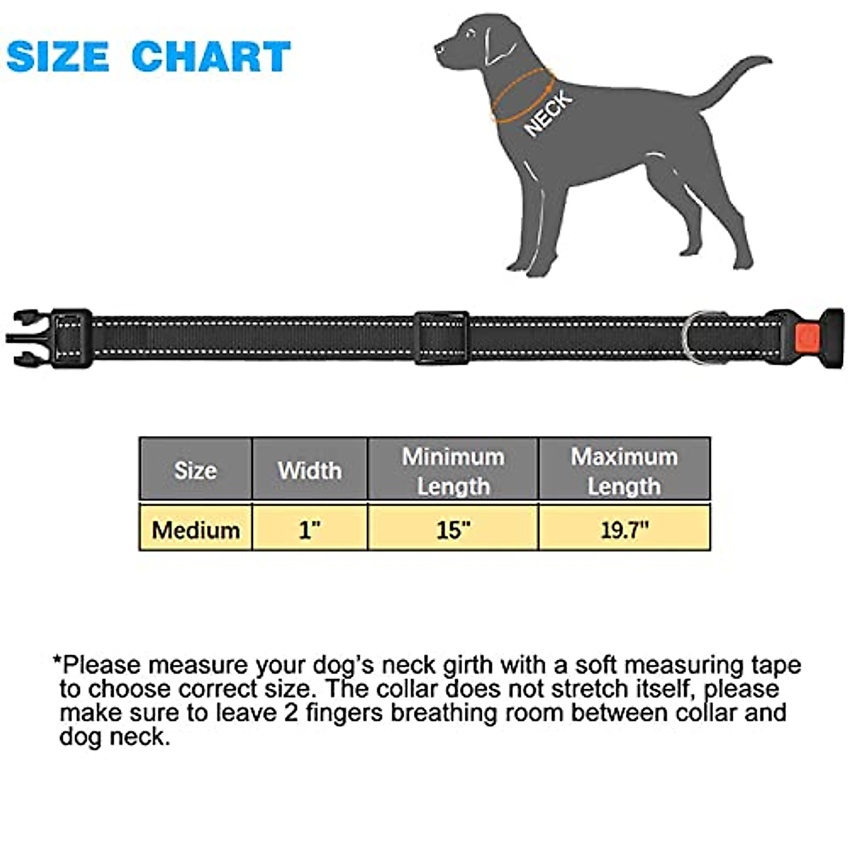 VIWIK Reflective Dog Collar with Safety Locking Buckle, Adjustable Durable Pet Collars for Small Medium Dogs, Soft Neoprene Padded Breathable Nylon Pet Collar Black-M