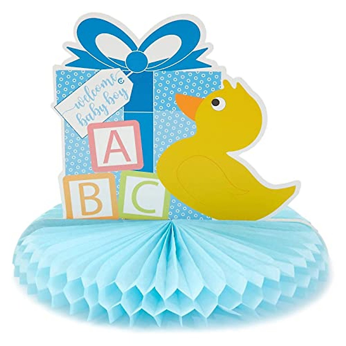 6 Pack Boy Baby Shower Table Decorations, Yellow Duck Honeycomb Centerpieces (8.25 x 7.5 in)